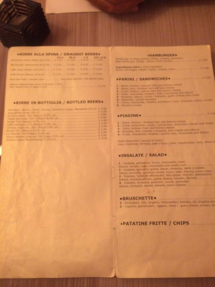 Menu at Samarcanda restaurant, Somma Lombardo