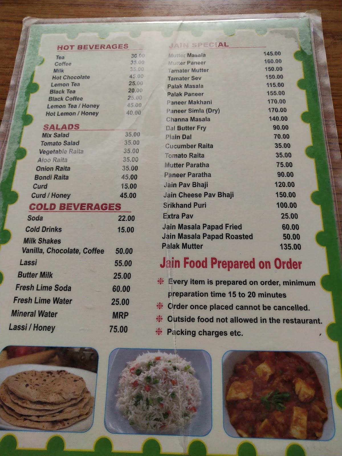 Menu at Tava Vegetarian Restaurant, Kodaikanal