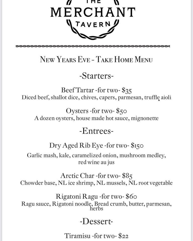 Menu at The Merchant Tavern restaurant, St. John's, John's