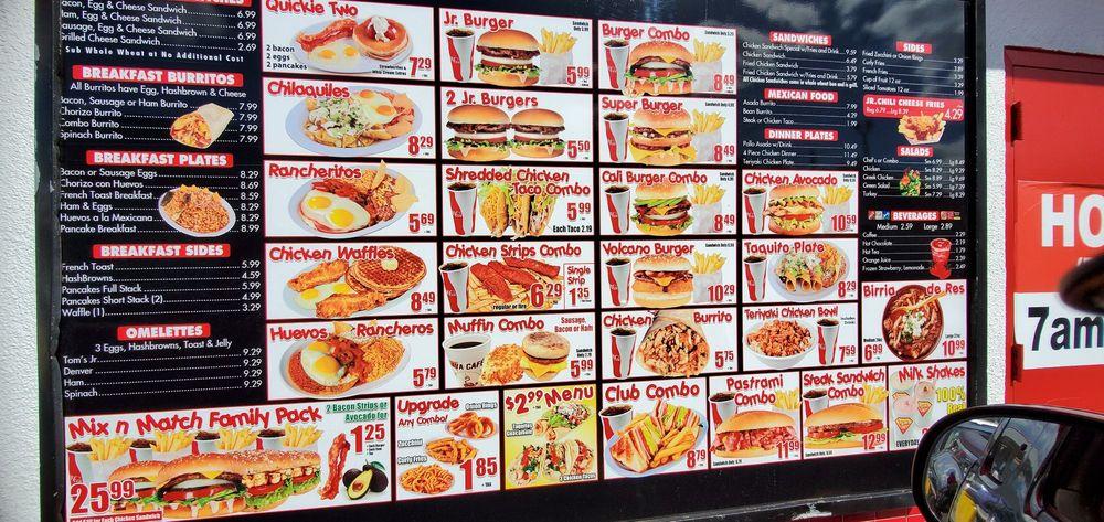 Menu at Tom's Burgers 4 restaurant, South Gate, Long Beach Blvd