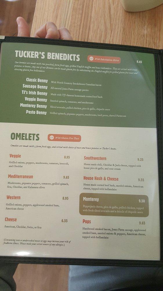 Menu at Tucker's restaurant, Concord