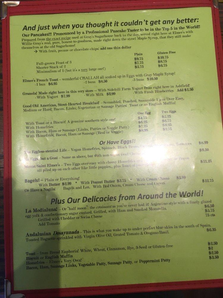 Menu at Elmer's Store pub & bar, Ashfield