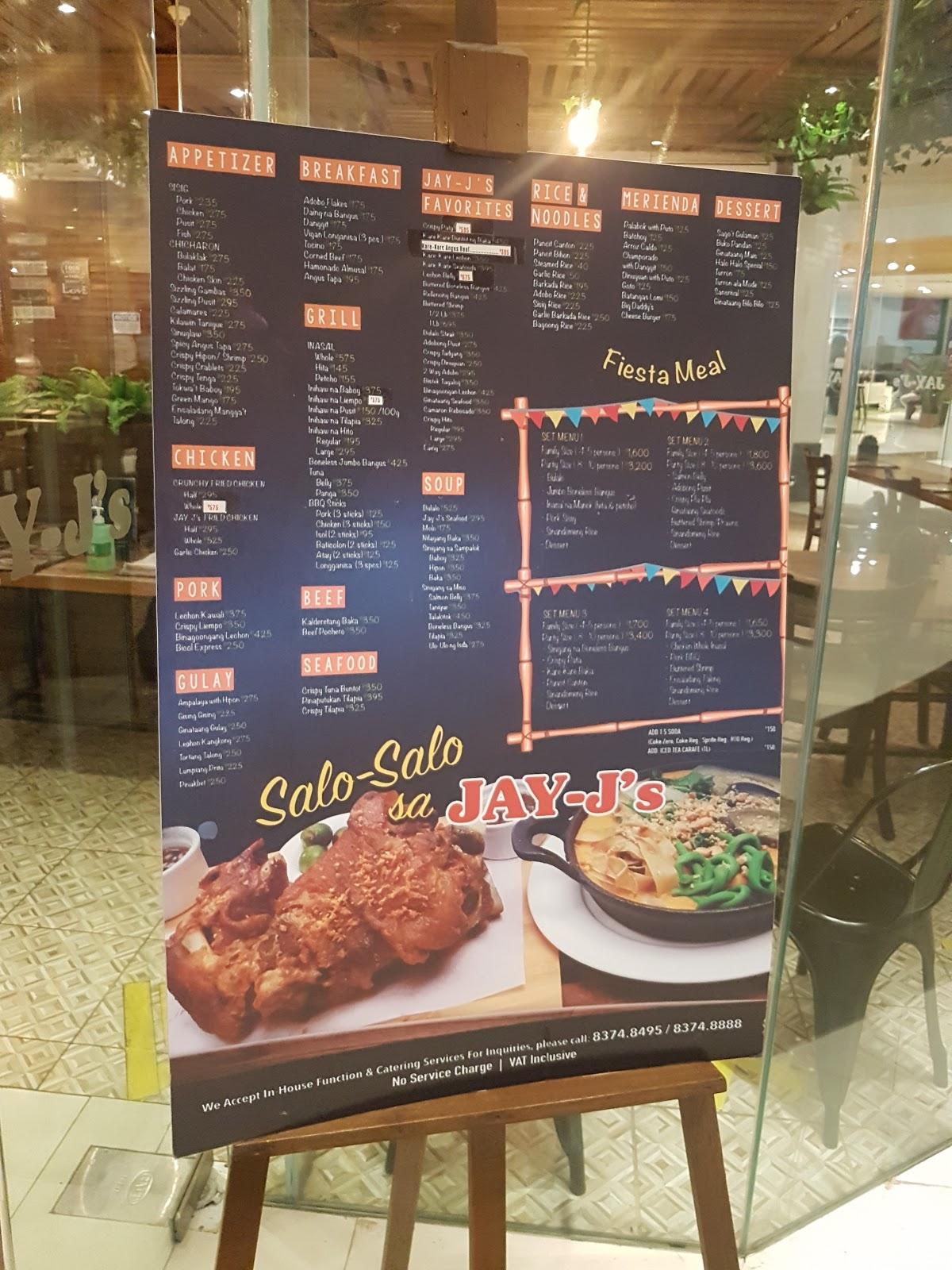 Carta del restaurante Jay-J's, Taguig