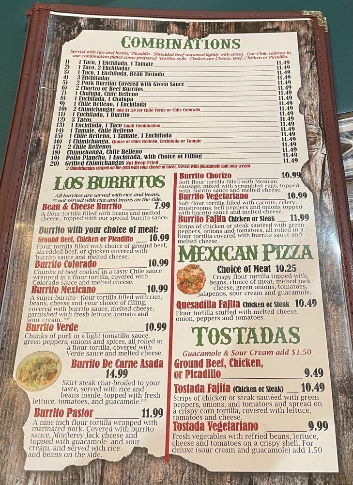 Menu at La Costa restaurant, Emmett