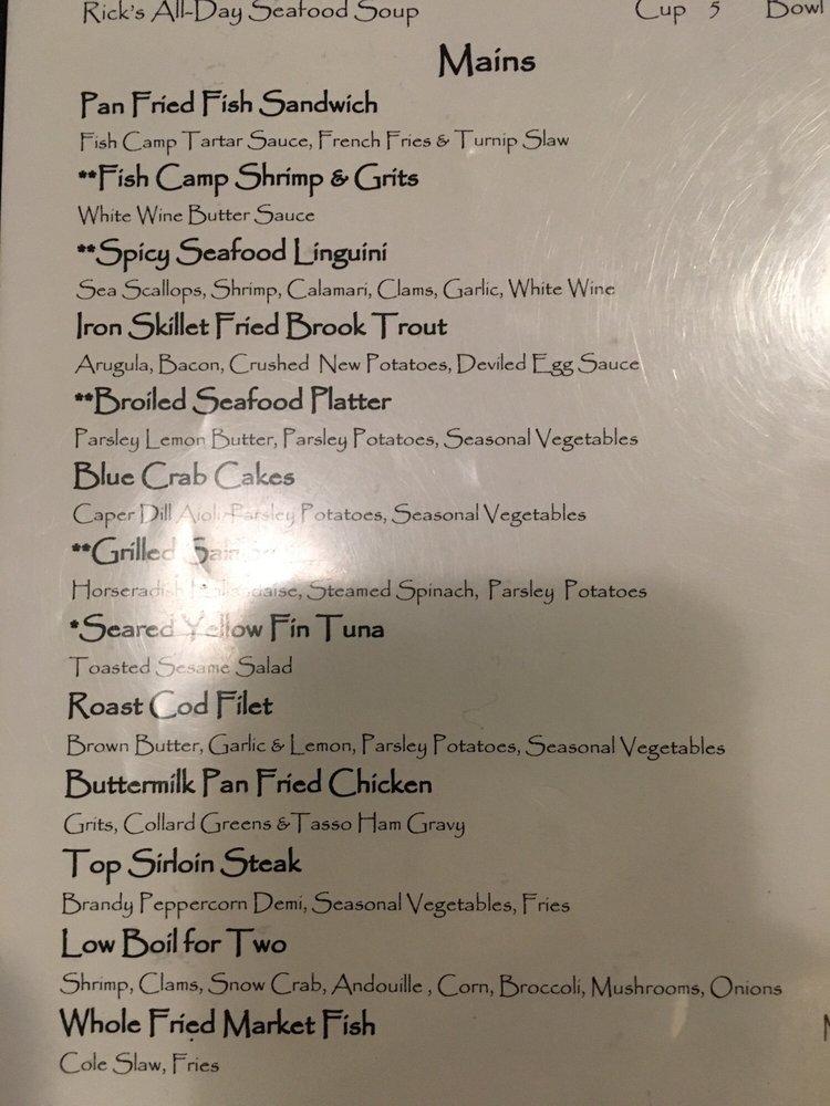 Menu at North Beach Fish Camp pub & bar, Neptune Beach