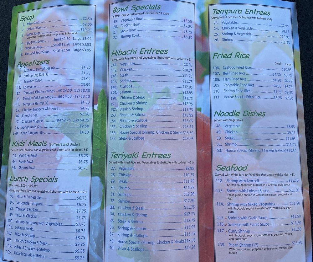 Menu at Sakura Fusion restaurant, Lake City