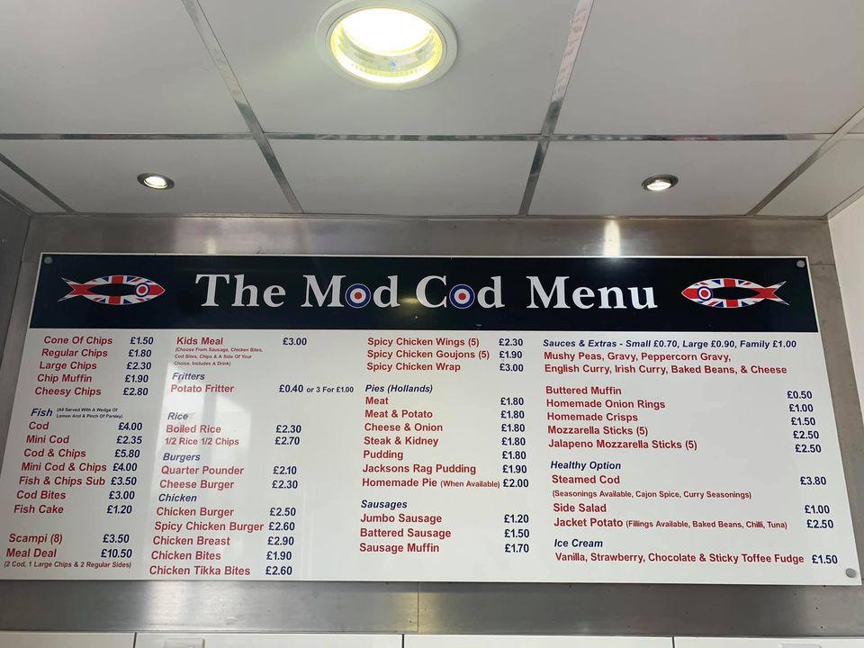 Menu at The Mod Cod fast food, Middleton
