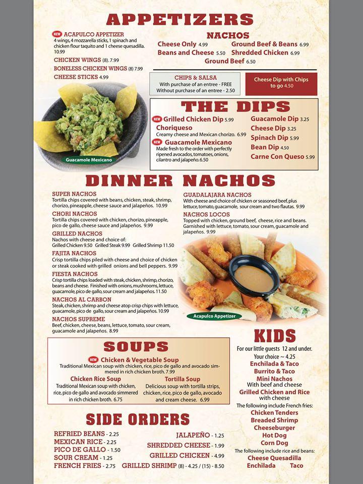 Menu at The Toros Batesville IN. Mexican Restaurant, Batesville