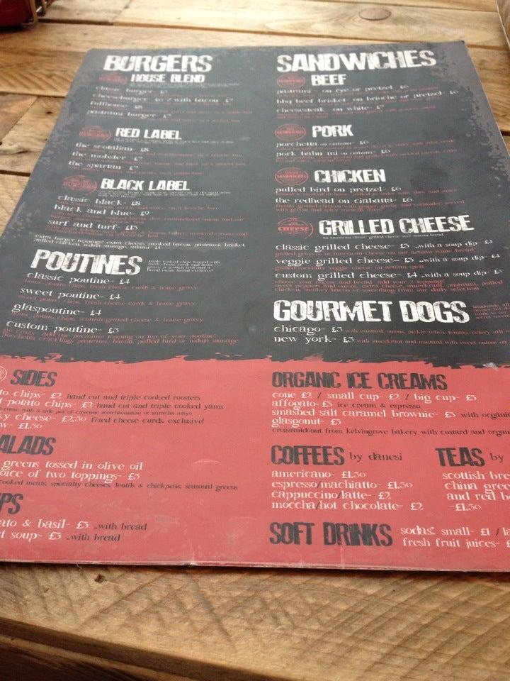 Menu at Bread Meats Bread restaurant, Glasgow, 65 St Vincent St