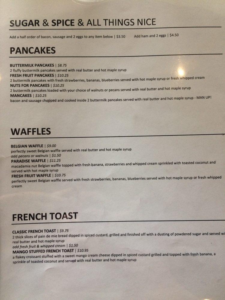 Menu at Four Sisters Cafe, Roseville