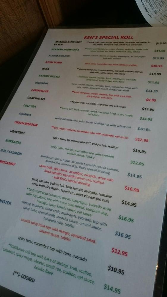 Menu at Ken Sushi & Asian Bistro restaurant, Clearwater, Gulf to Bay Blvd