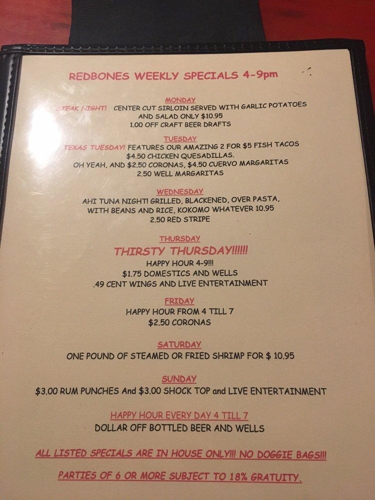 Menu at Red Bones Raw Bar Seafood Grille, Chesapeake
