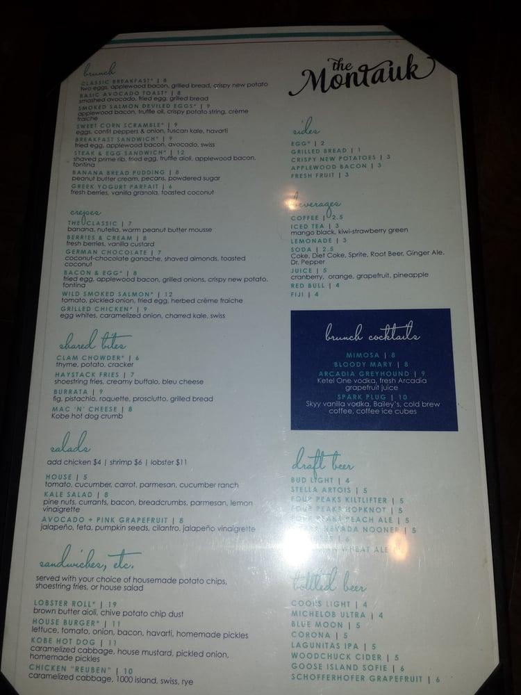 Menu at The Montauk restaurant, Scottsdale
