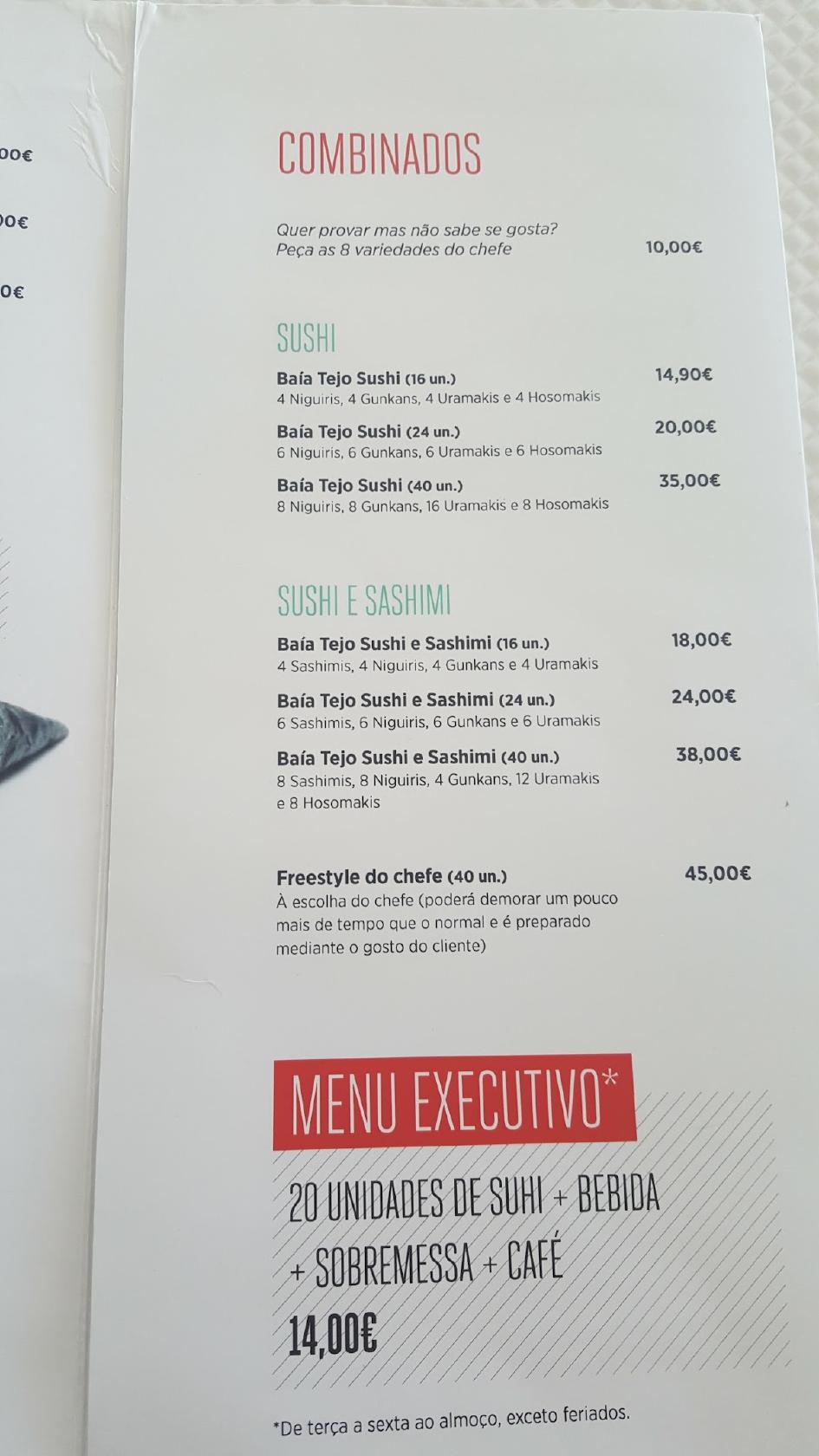 Menu em Baía Tejo restaurante, Gaio-Rosário, Largo das Forças Armadas 20