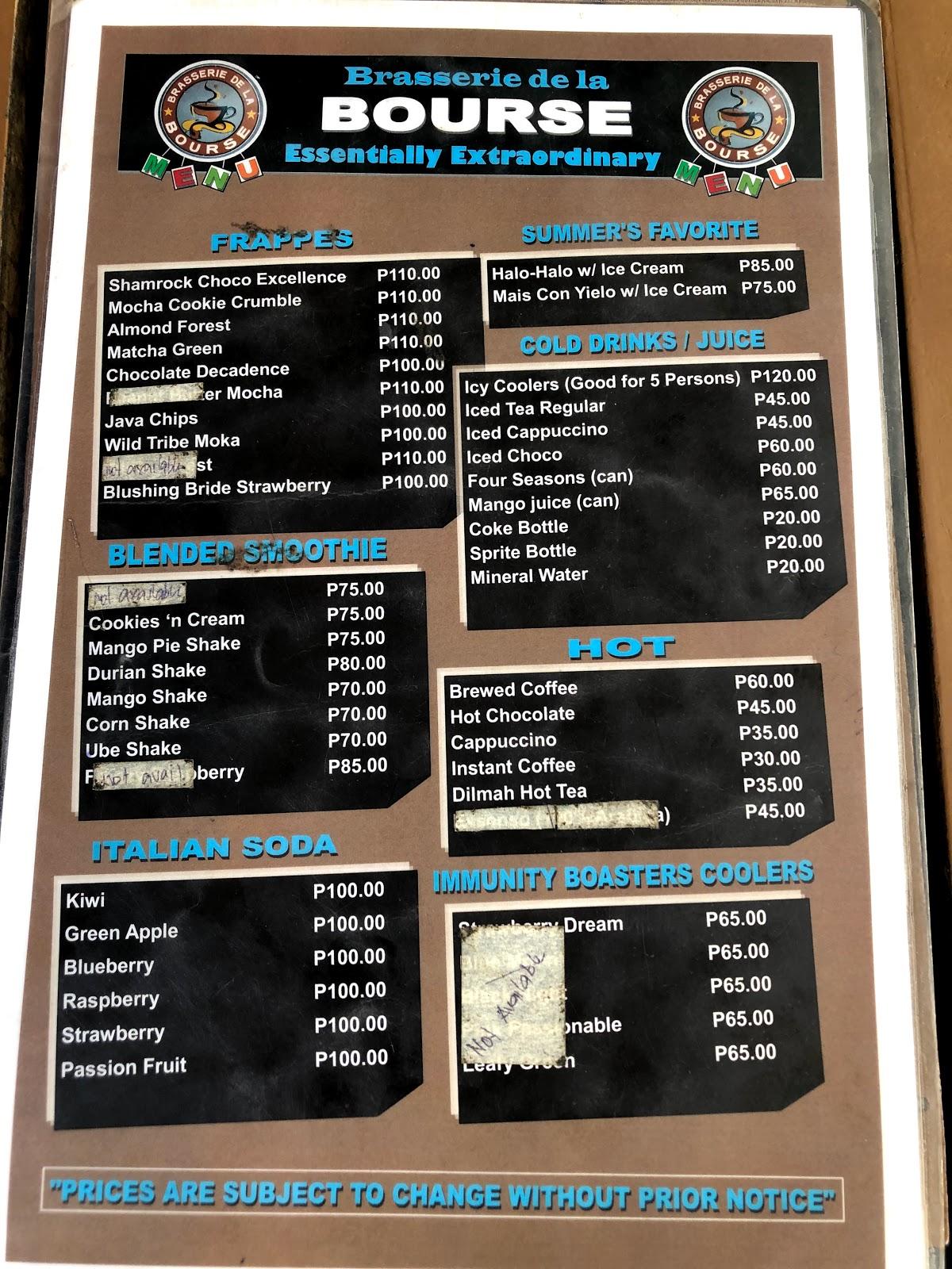 Menu at Bourse Acoustic Café cafe, Marawi City, Commercial Center