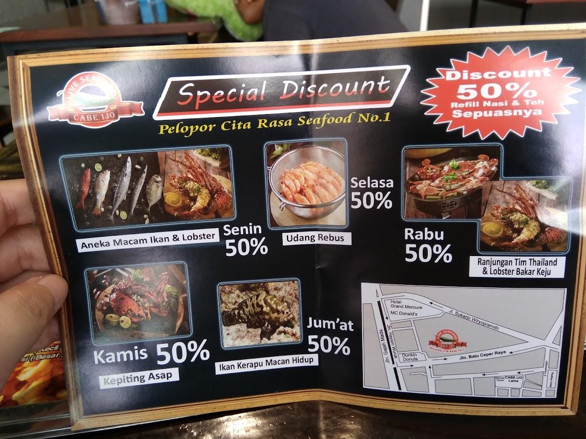 Menu at Cabe Ijo Seafood Resto restaurant, Central Jakarta, Jl. Batu ...