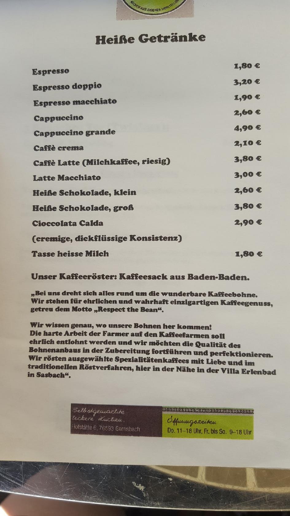 Speisekarte von Café Felix cafe, Gernsbach