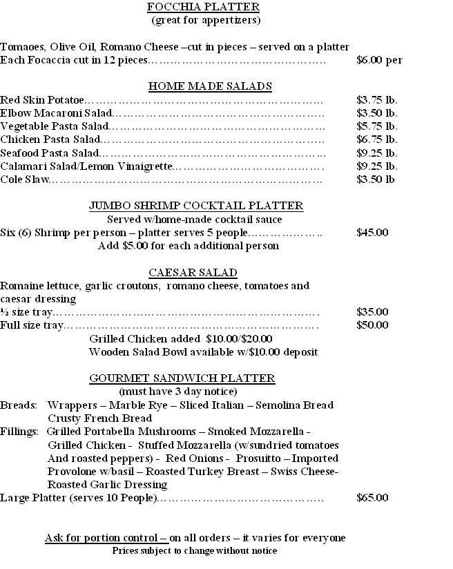Menu at Dara's Caterers, Elizabeth
