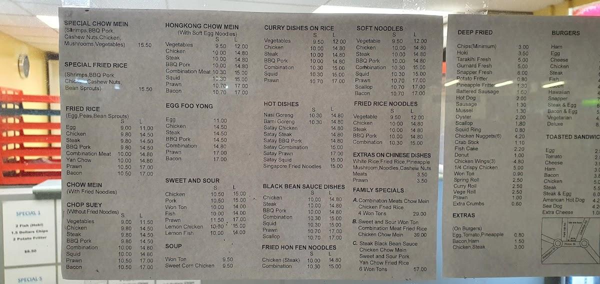 Menu at East Village Takeaway Howick restaurant, Auckland
