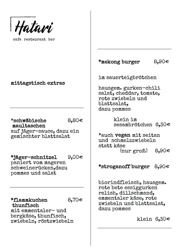 Menu at Hatari Pfälzer Stube restaurant, Hamburg, Eidelstedter Weg 1
