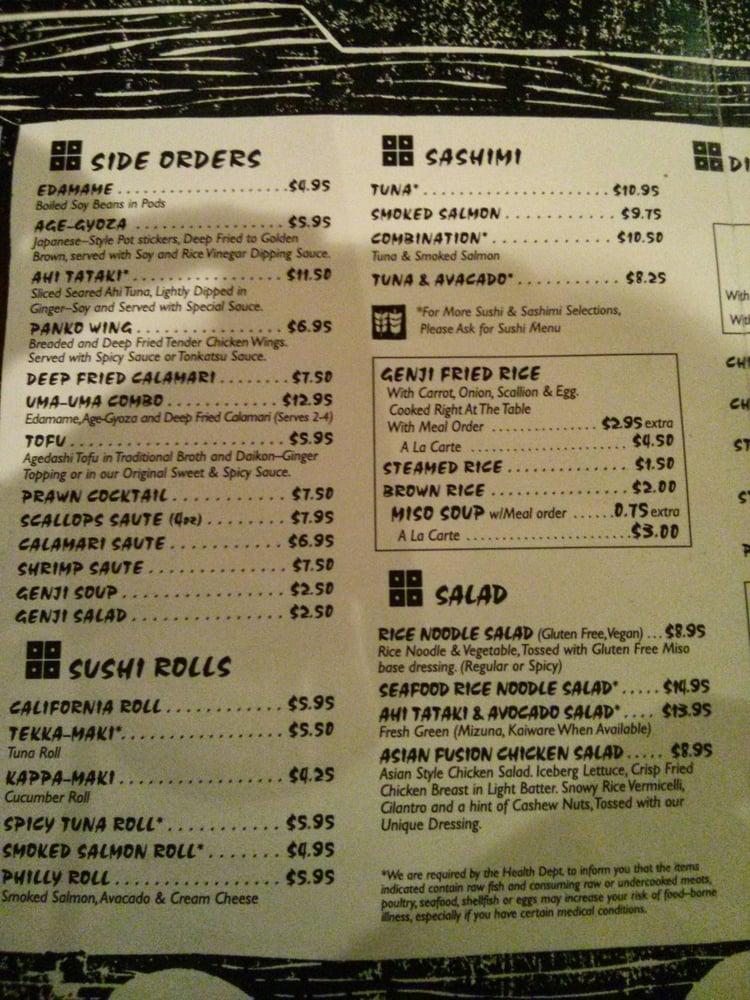 Menu at House of Genji restaurant, San Jose