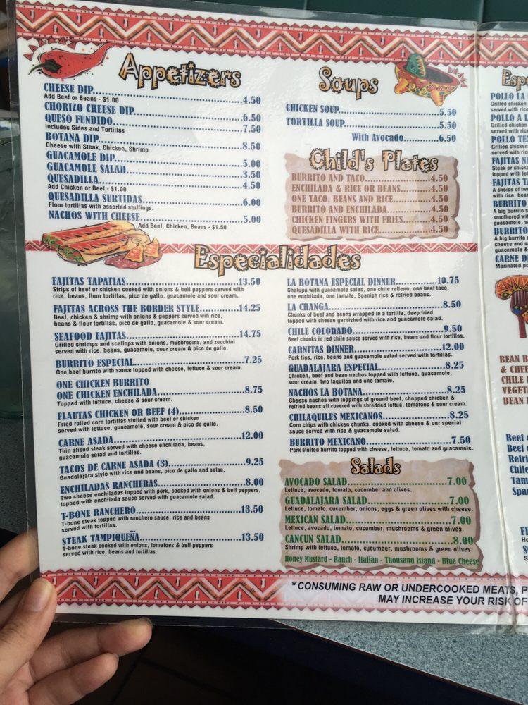 Menu at La Botana Tex Mex Restaurant, Atlanta