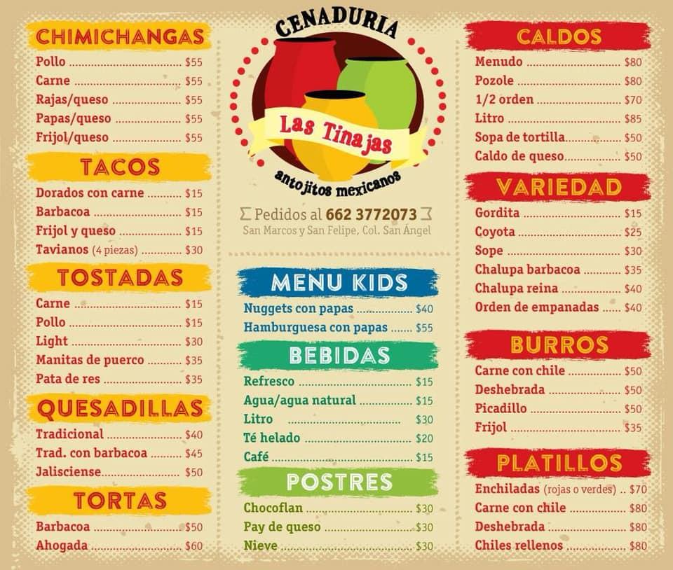 Menu at Cenaduria Las Tinajas restaurant, Hermosillo