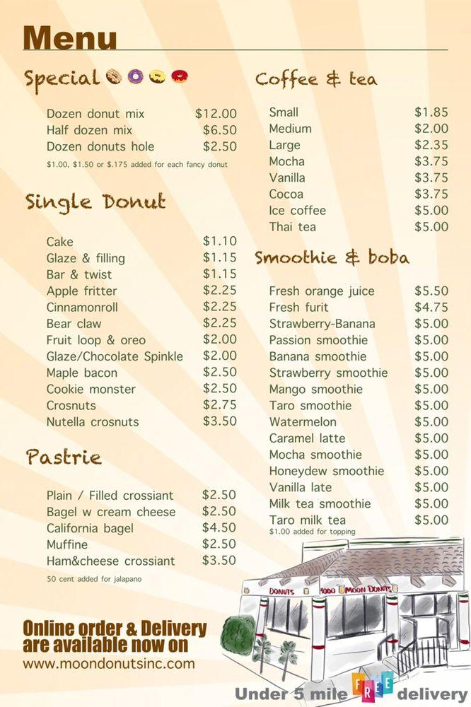 Menu at Moon Donuts, Redondo Beach