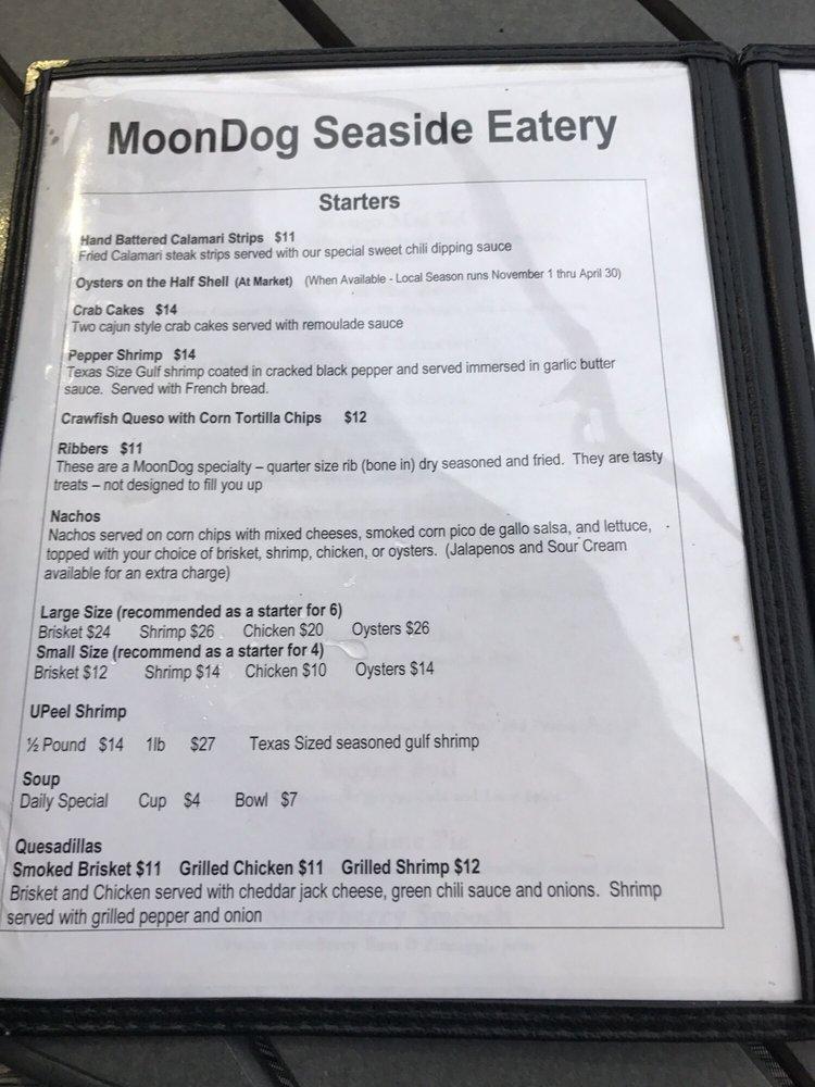 Menu at Moondog Seaside Eatery pub & bar, Fulton