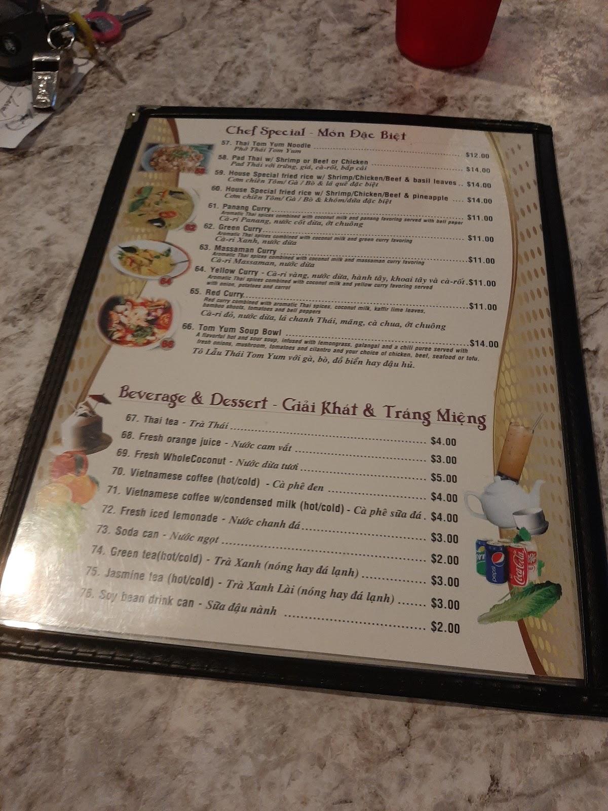 Menu at Pho House restaurant, Hemet
