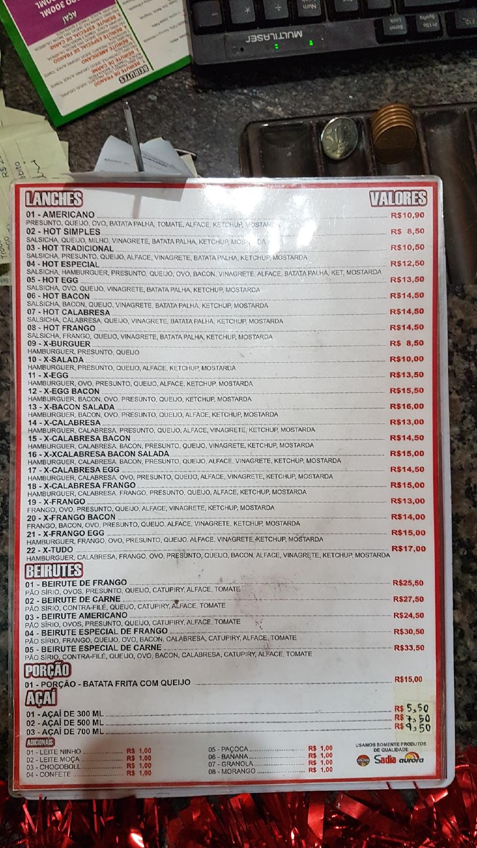 Menu at Pizzaria Califórnia, Jacareí