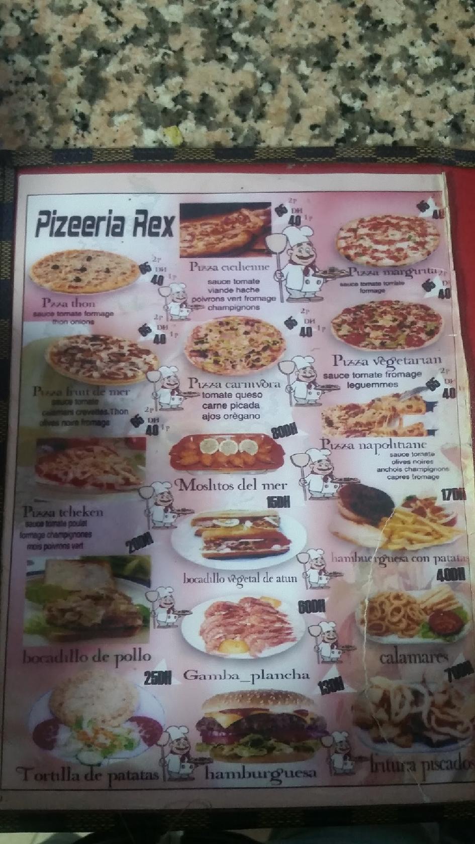 Menu at Rex Pizzeria, Nador