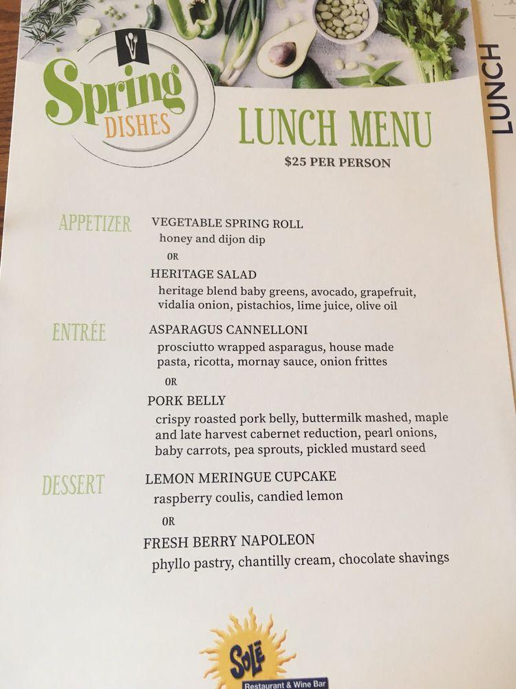 Menu at Solé Restaurant and Wine Bar, Waterloo