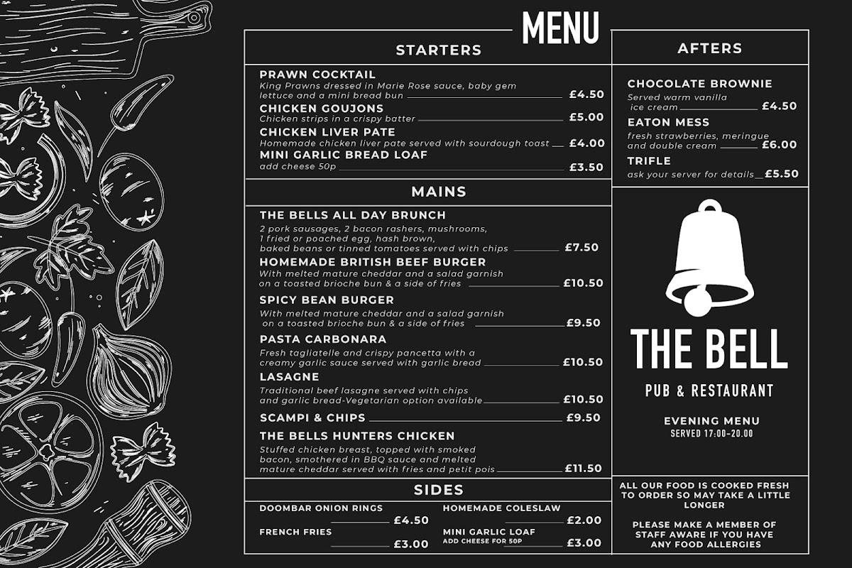 Menu at The Bell pub & bar, Stanley Common