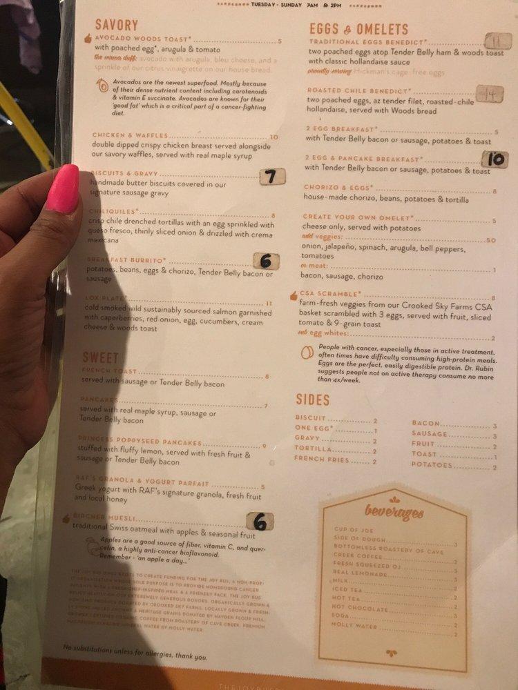 Menu at The Joy Bus Diner restaurant, Phoenix