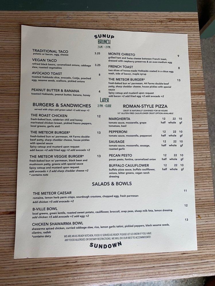 Menu at The Meteor Cafe, Bentonville