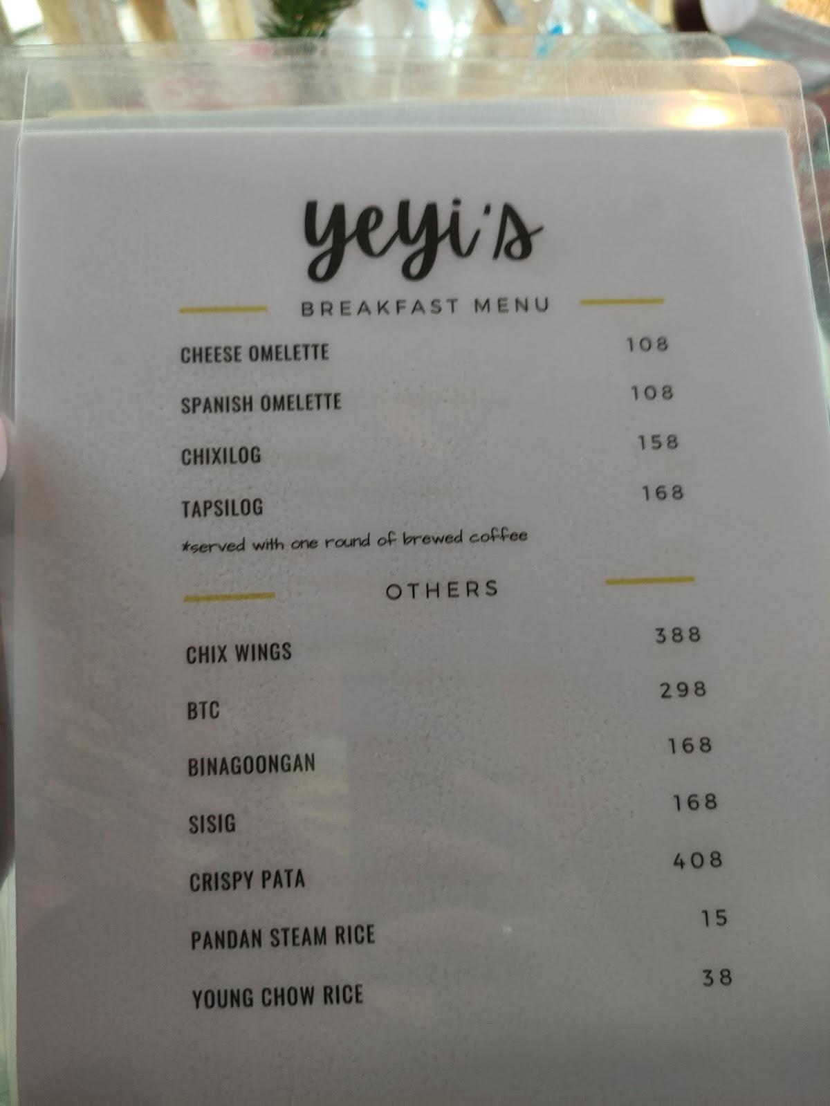 Menu at Yeyi's Pizzeria & Café, Tanay