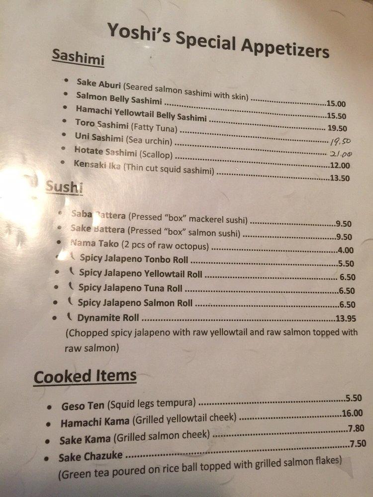 Menu at Yoshi Japanese Restaurant, Elk Grove, Franklin Blvd