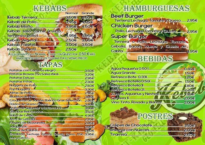 Menu at best kebab restaurant, Requena
