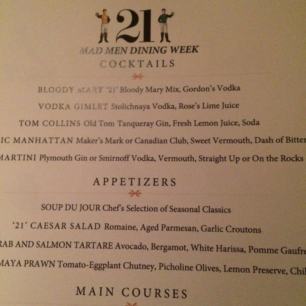 Menu at 21 Club, West New York, 21 W 52nd St