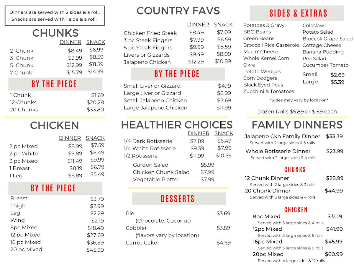Menu at Charlie's Chicken restaurant, Broken Arrow, 800 N Aspen Ave