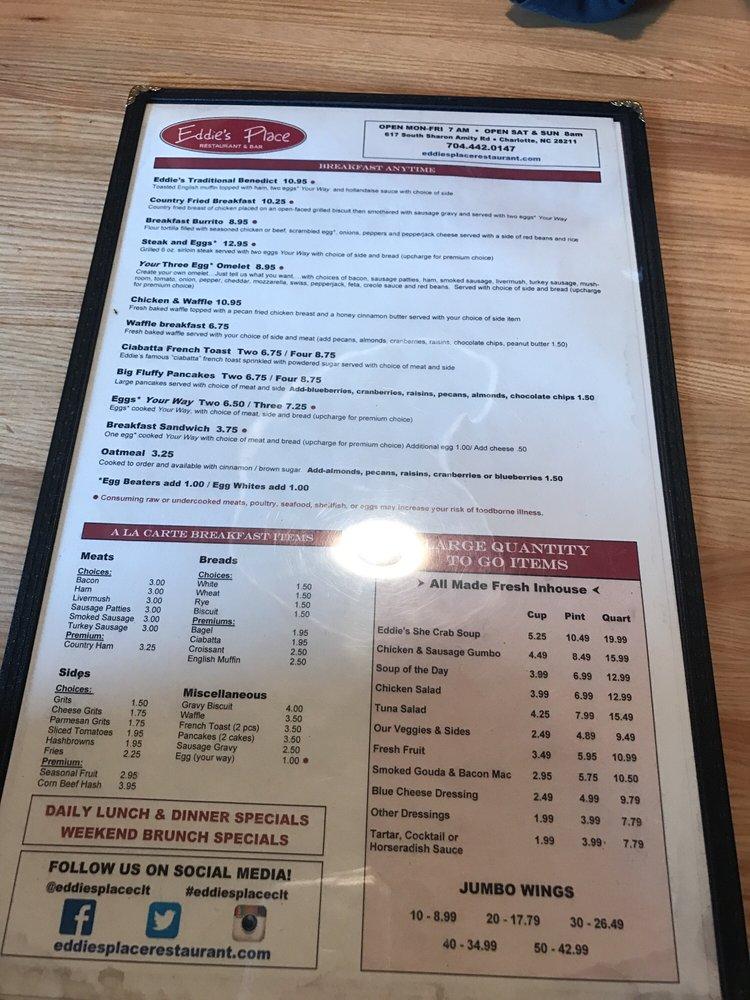 Menu at Eddies Place Restaurant, Charlotte, 617 S Sharon Amity Rd