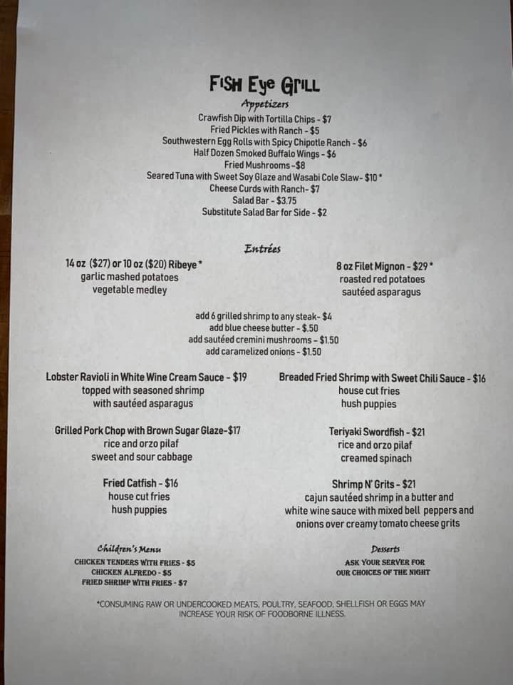 Menu at Fish Eye Grill restaurant, Girard