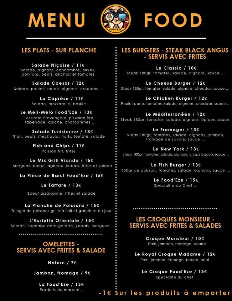 Menu at Food'eze restaurant, Èze