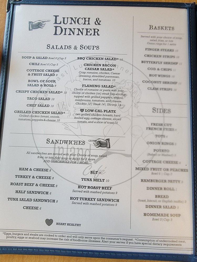 Carta de Inland Cafe, Baker City