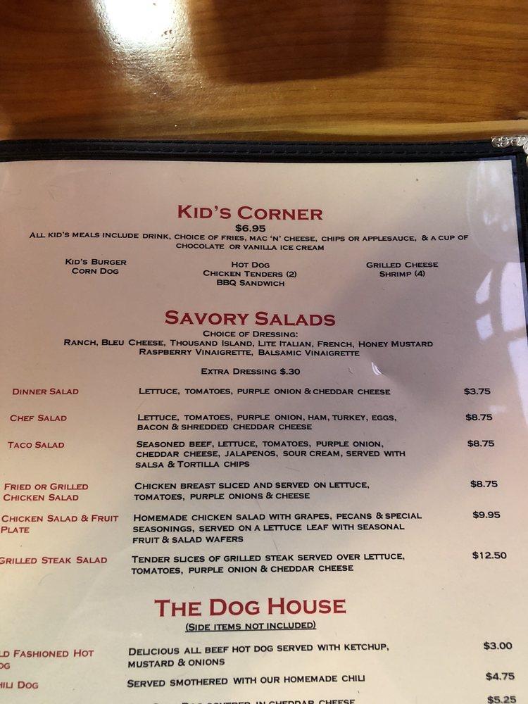 Menu at Justin's Place steakhouse, Thomaston