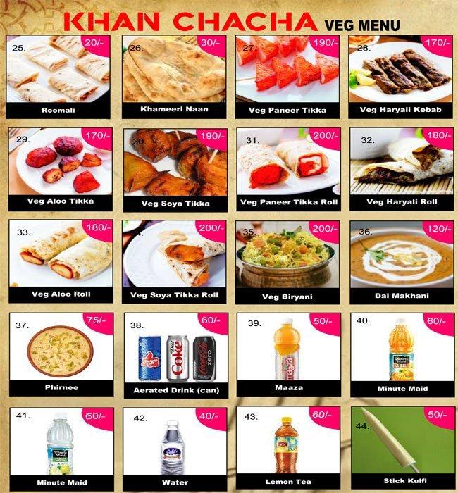 Menu at Khan Chacha, New Delhi, Epicuria mall
