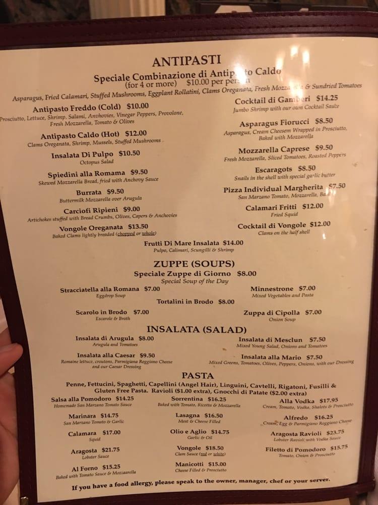 Menu at Mario's Restaurant, Yonkers, Arthur Ave