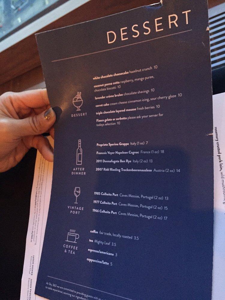 Menu at Sky 360 restaurant, Calgary
