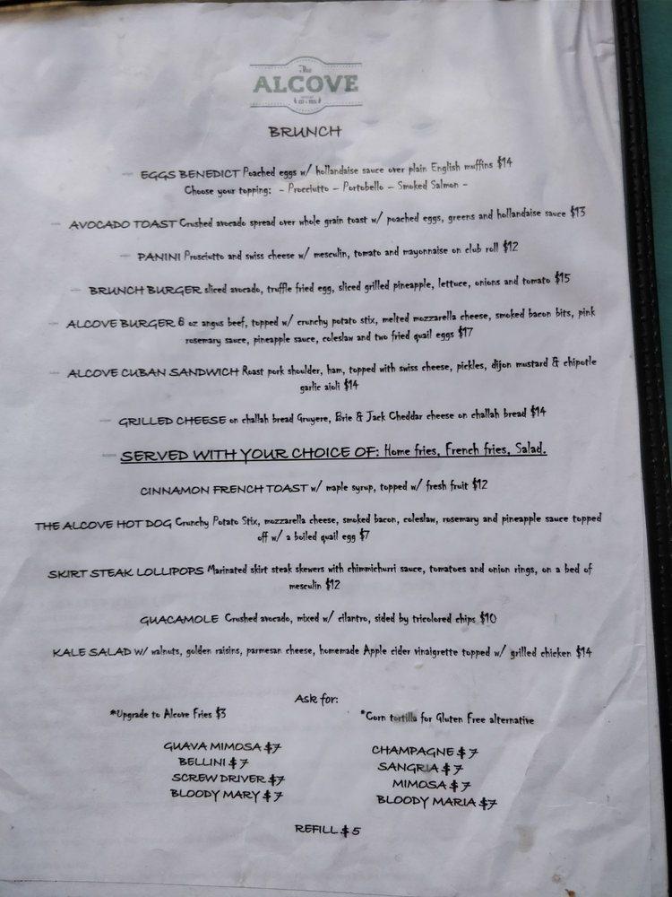 Menu at The Alcove pub & bar, New York City